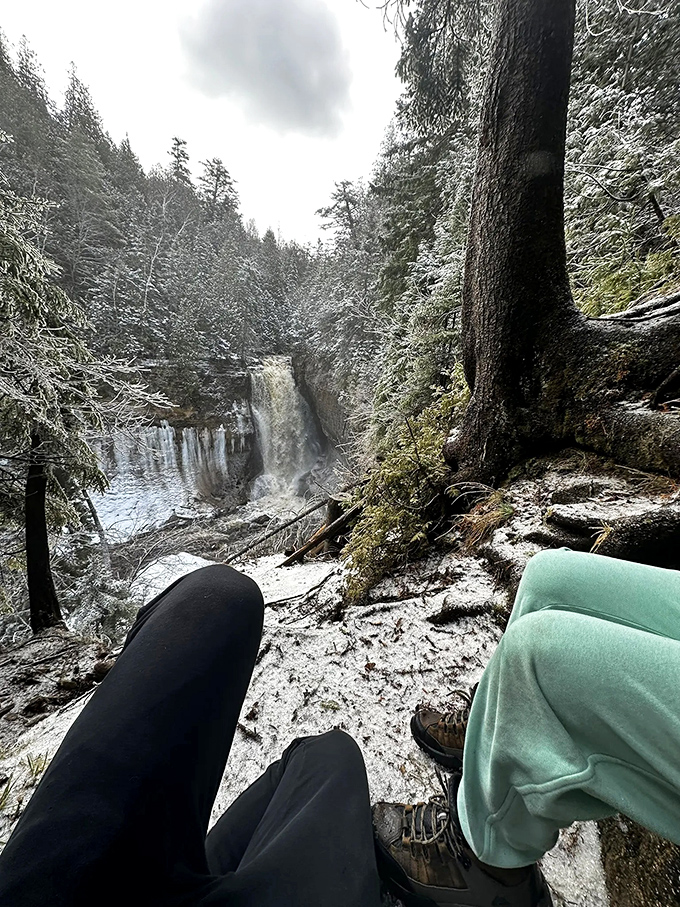 Winter transforms the falls into a snow globe come to life. Jack Frost's masterpiece puts all holiday decorations to shame.