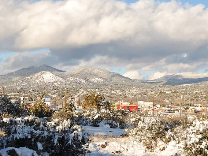 Winter occasionally drapes Silver City in a surprising white blanket, transforming the desert mountain town into a postcard-perfect holiday scene.