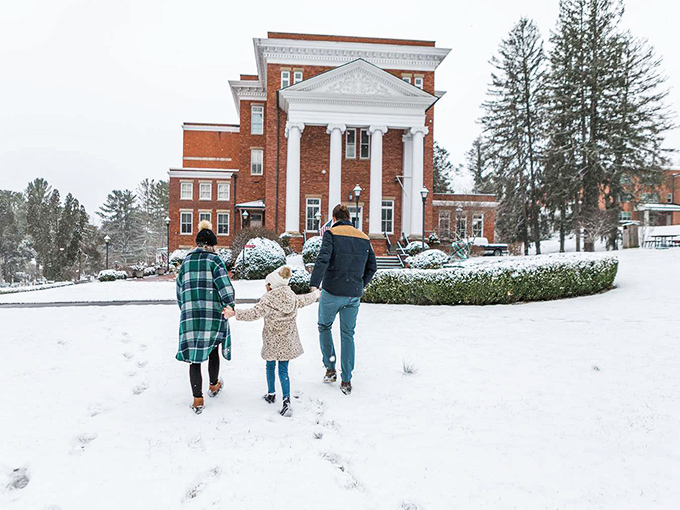Winter blankets Lewisburg's historic buildings in snow, transforming ordinary walks into magical journeys through a real-life snow globe.