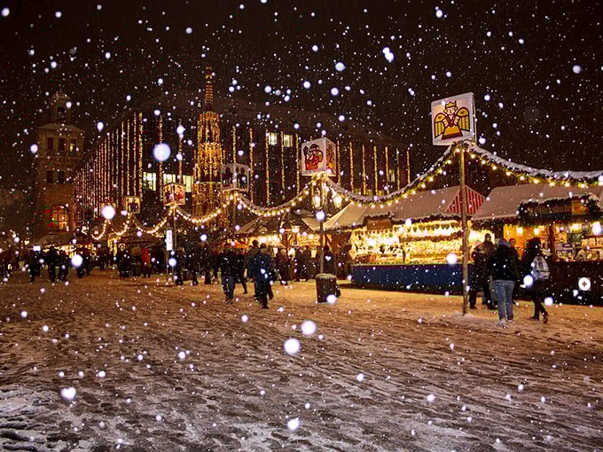 Winter brings a magical dusting of snow to Fredericksburg's Christmas market, creating a twinkling wonderland that rivals its European counterparts.