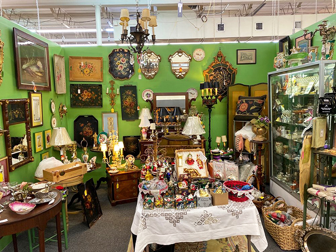 A lime green booth that's like stepping into your eccentric great-aunt's parlor&mdash;if she had impeccable taste and a penchant for organized chaos.