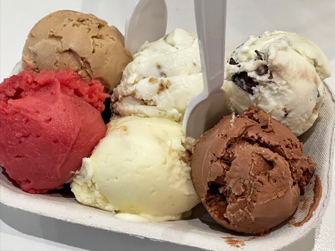 A flight of ice cream that makes wine tastings seem boring. Six distinct personalities in one container—it's like The Breakfast Club, but colder and sweeter.