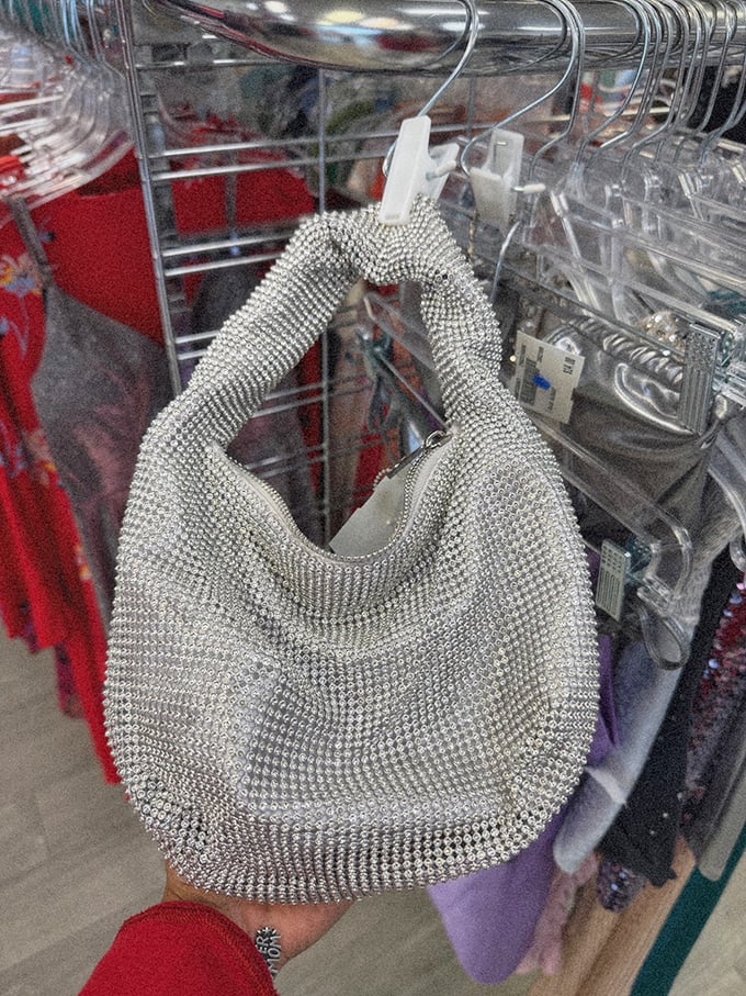 This sparkly statement bag waits patiently for its next night out&mdash;proof that glamour doesn't require a first-owner price tag.