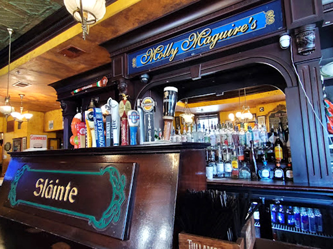 The gleaming bar with its "Sl&aacute;inte" sign and impressive tap selection promises liquid happiness for every palate.