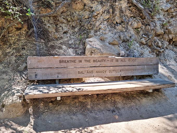 "Breathe in the beauty"&mdash;sage advice carved into wood, offering the simplest instruction for maximum enjoyment.
