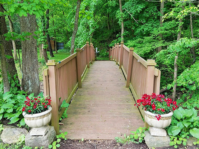 This wooden bridge doesn't just connect two pieces of land&mdash;it connects you to a simpler pace of life, one step at a time.