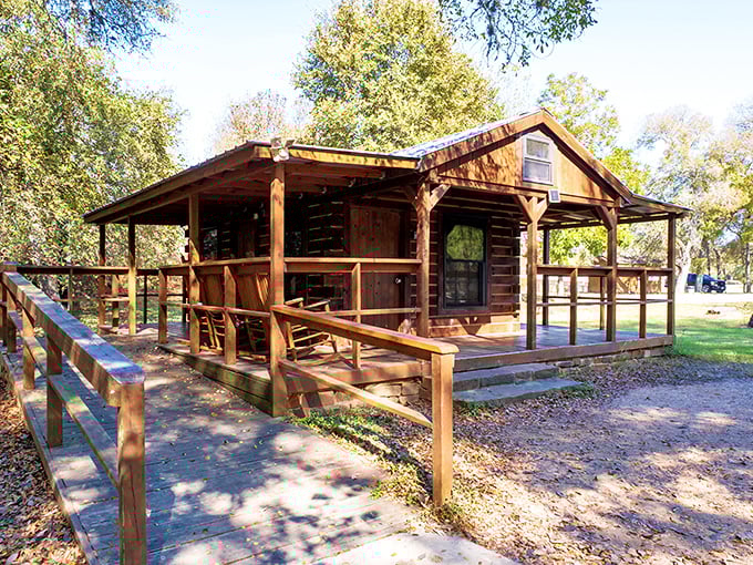 The park's cabin combines rustic charm with practical comfort&mdash;like your grandfather's wisdom wrapped in a cozy sweater and placed in the woods.