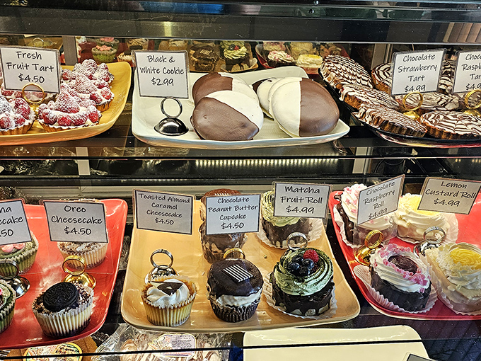 The dessert case presents a United Nations of sweets where East meets West in the most delicious diplomatic relations possible. 