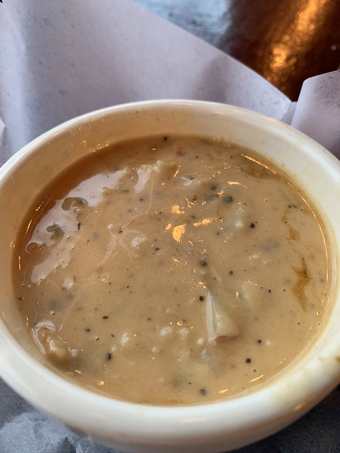 Clam chowder that doesn't need New England's permission&mdash;creamy, briny, and thick enough to make your spoon stand at attention.