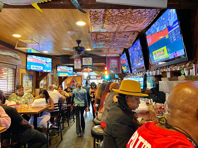 Where sports fans and seafood enthusiasts unite - Spondivits' lively atmosphere turns strangers into friends faster than you can crack a crab leg.