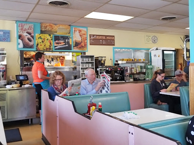 The true Harold's experience: newspapers, coffee refills, and conversations that matter more than whatever's happening on your phone.