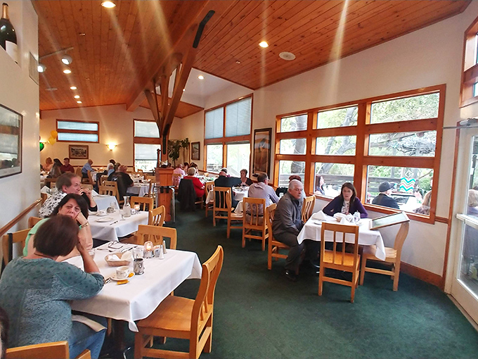 The dining room hums with the universal language of satisfaction. Notice how nobody's looking at their phones?
