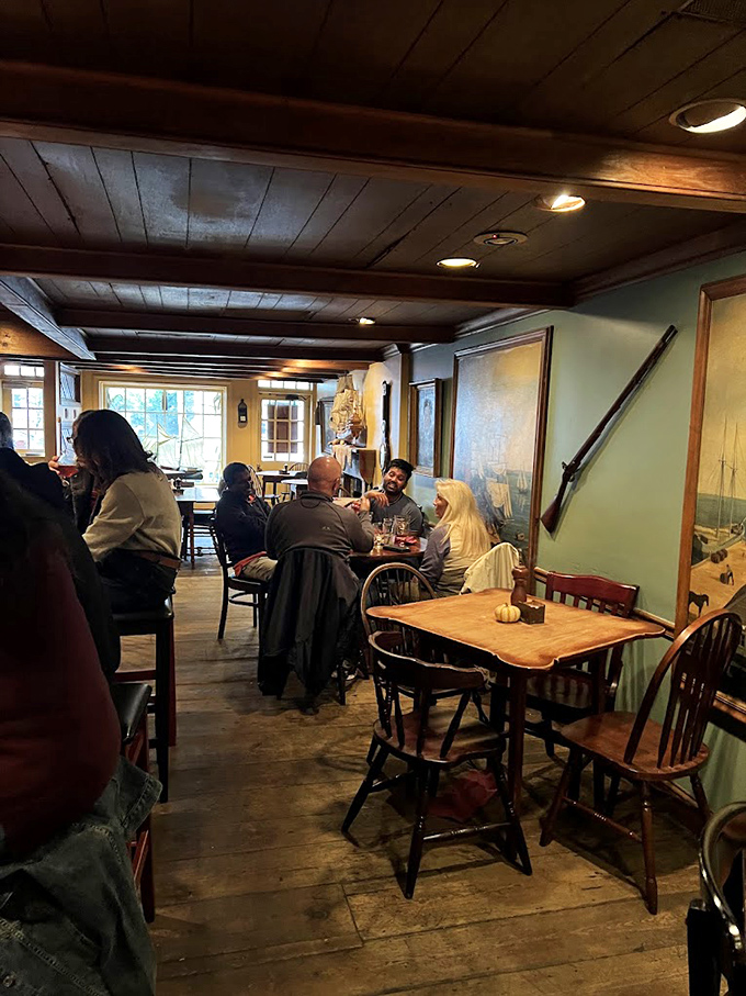 The dining room buzzes with modern conversations in a centuries-old setting, proving good food transcends time better than any history book.