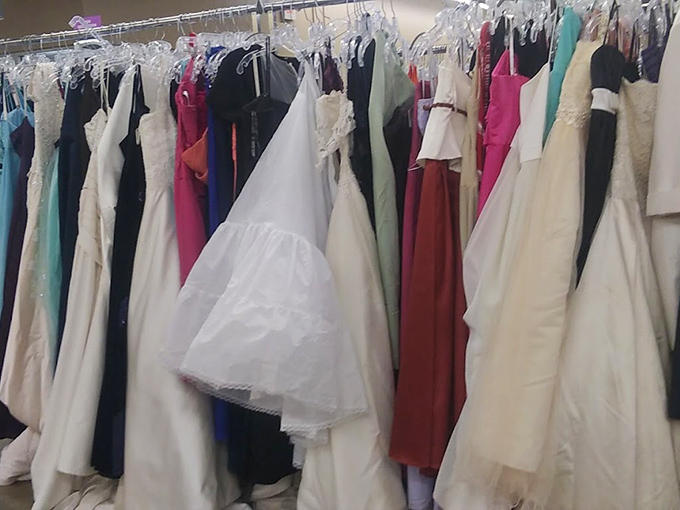 The formal wear section &ndash; where once-worn wedding and prom dresses wait patiently for their next big night out.