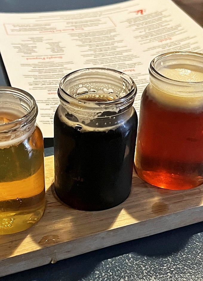 A flight of liquid possibilities&mdash;golden, amber, and ruby ales waiting for exploration like a choose-your-own-adventure book for grown-ups.