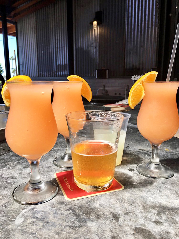 Cocktails that look like liquid sunshine, garnished with orange slices. When your drinks match California's perfect weather, you know you're doing something right.