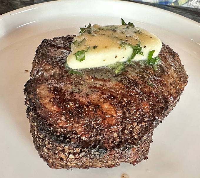 Some steaks come with b&eacute;arnaise, others with herb butter. This one comes with a side of food envy from everyone else at your table.
