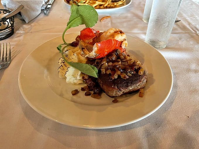 Surf meets turf in this mouthwatering presentation. A perfectly seared steak shares the spotlight with lobster for a plate that's worth every penny.