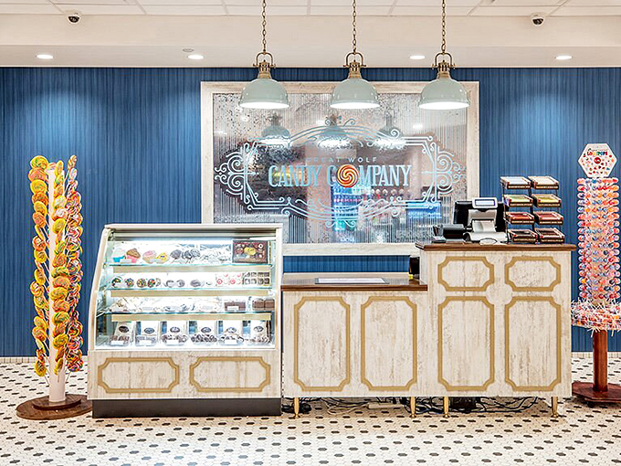 The Great Wolf Candy Company: where dental plans go to die and vacation rules about sugar intake mysteriously disappear behind colorful displays.