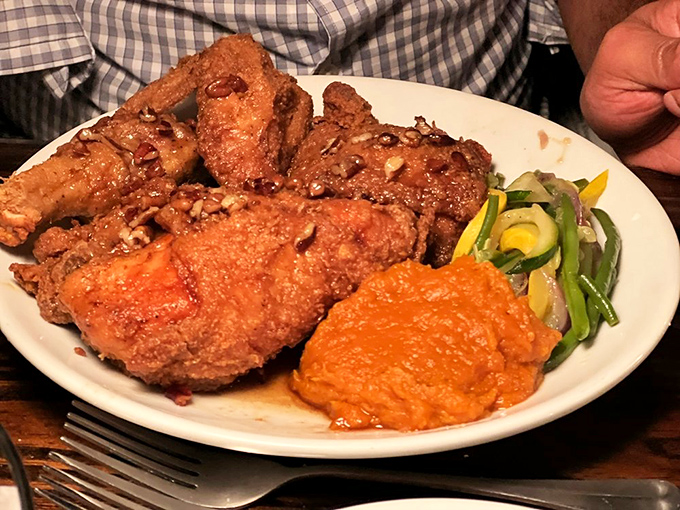 The legendary honey pecan chicken&mdash;fried to golden perfection and drizzled with sweet ambrosia that would make sailors extend their shore leave indefinitely.