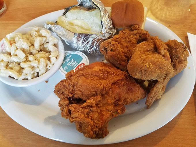 Fried chicken with that mythical combination of crackling-crisp exterior and juicy interior &ndash; the kind that makes you wonder why you ever eat anything else.