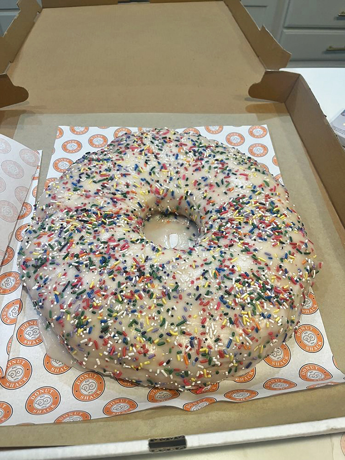 The sprinkle donut that ate Manhattan. This colossal creation isn't just a donut&mdash;it's a celebration with rainbow confetti built right in.