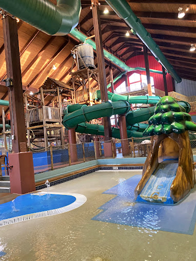 This tree-themed kiddie slide proves that someone brilliantly realized toddlers also deserve the thrill of waterslides, just scaled down to diminutive proportions.