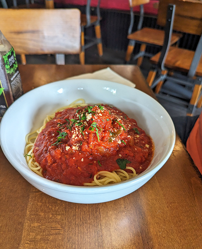 A perfect bowl of spaghetti with red sauce that doesn't need fancy tricks&mdash;just generations of knowing exactly what makes comfort food work.