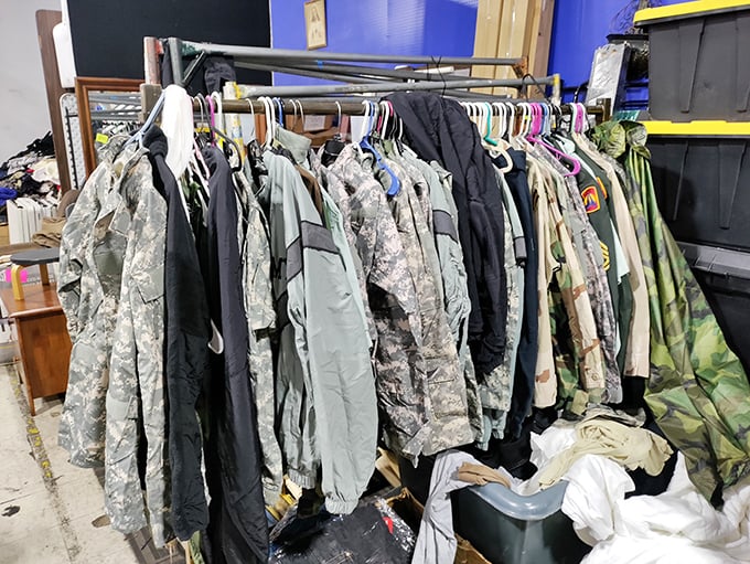 Military and work jackets standing at attention, ready for their next mission. Each one carries stories from previous adventures.