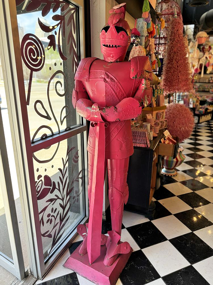 Sir Pink-a-lot, the candy knight, protects the kingdom of sweetness with his saccharine armor and unwavering commitment to whimsy.
