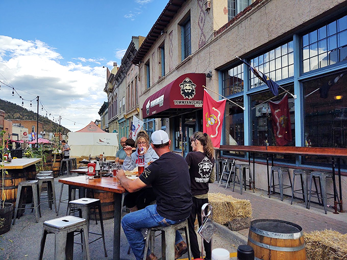 Outdoor dining with a view of historic Miner Street. There's something magical about sipping craft beer while mountain breezes carry conversations between tables.