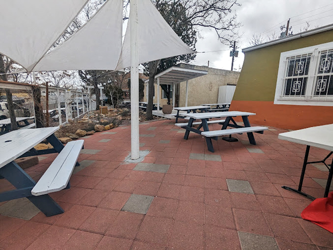 The outdoor patio—where waffle enthusiasts can commune with nature while debating the merits of maple syrup versus honey.