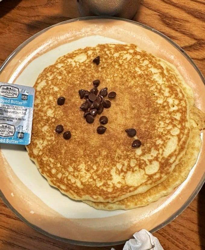 This chocolate chip pancake isn't just breakfast&mdash;it's a permission slip to start your day with dessert, signed by the breakfast gods themselves.