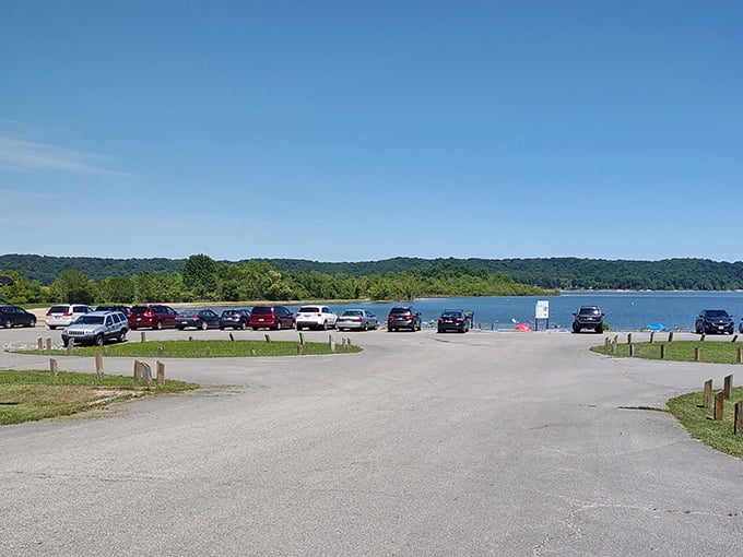 The parking area—where Indiana license plates outnumber out-of-state ones, proof that locals know to keep this gem to themselves.