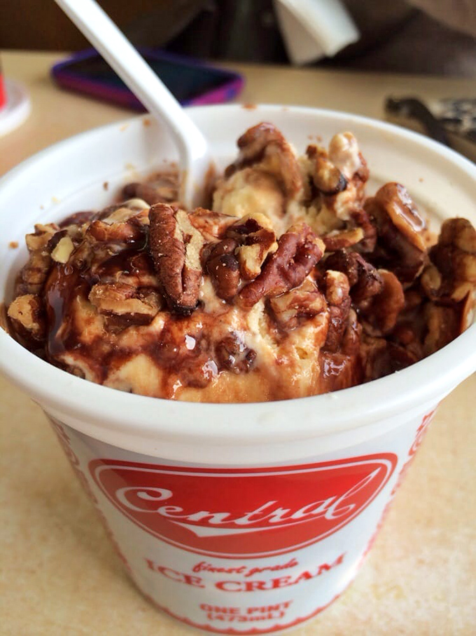 Pecans cascading over vanilla ice cream like autumn leaves on a frozen pond. Nature and dessert in perfect harmony.