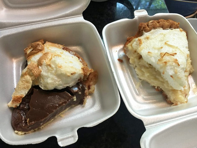 Chocolate and coconut cream pies nestled in to-go containers—proof that the best souvenirs in North Carolina don't come from gift shops.