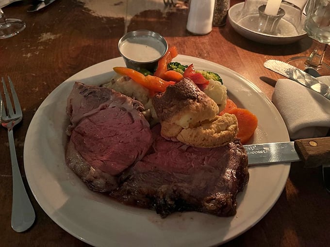 Prime rib that's been perfected over centuries, not hours. That knife isn't just cutting meat&mdash;it's slicing through time itself.