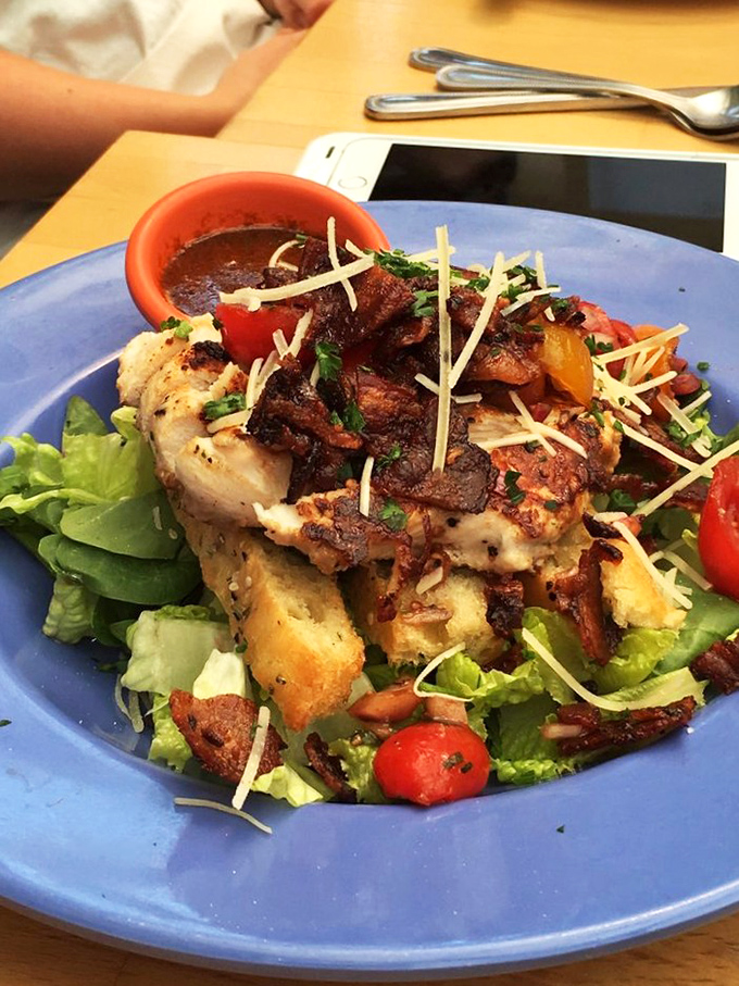 A salad that makes you forget you're eating healthy—crisp greens playing backup to the star protein. This is no sad desk lunch.