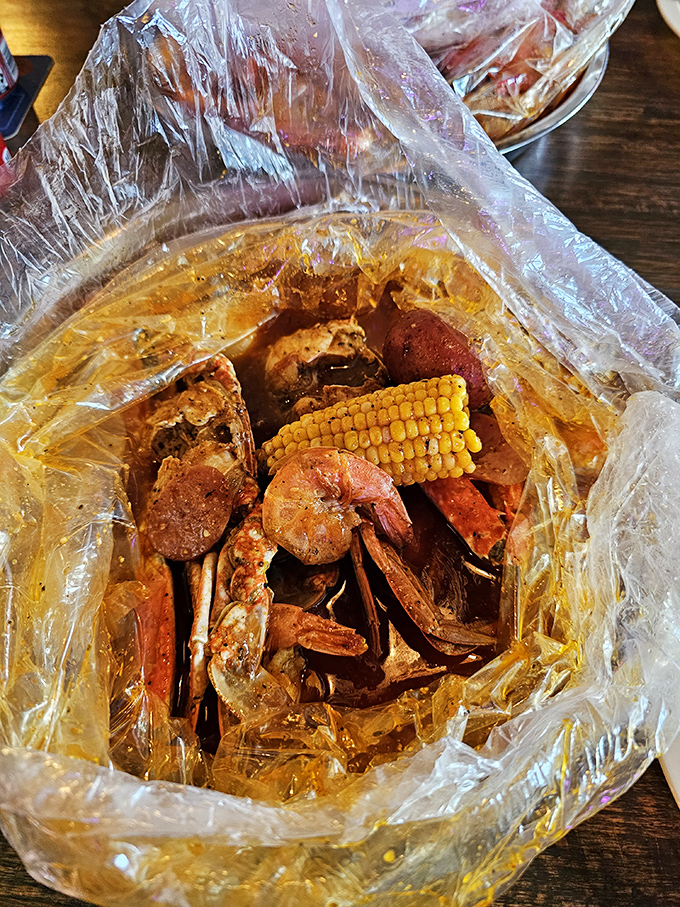 Behold the seafood boil in all its glory&mdash;a transparent bag revealing treasures of the sea bathing in seasoned butter sauce.