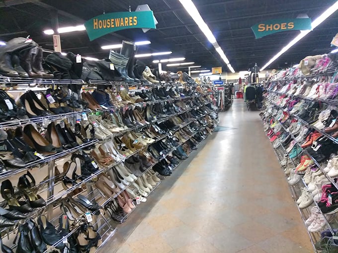 The shoe aisle rivals formal retailers in selection but beats them handily in price, proving secondhand doesn't mean second-rate.