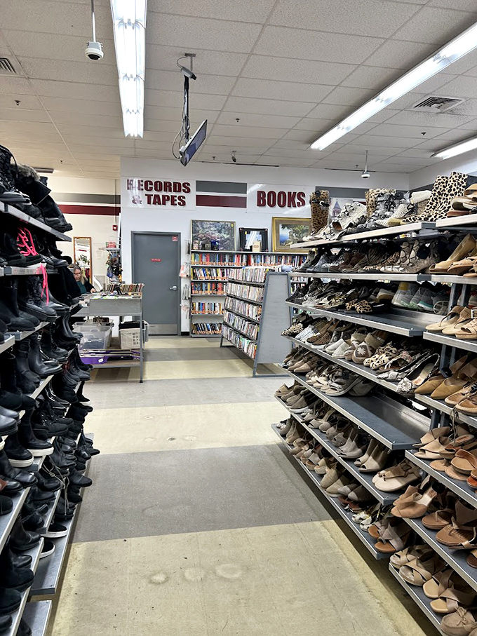 The shoe department: a footwear time capsule where practical meets whimsical. Somewhere in this aisle is the perfect pair of barely-worn loafers with your name on them.