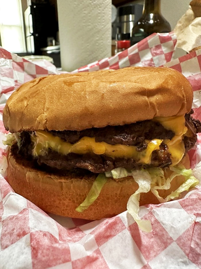 This burger doesn't need filters or fancy lighting&mdash;it's photogenic all on its own, with those perfectly melted cheese layers stealing the show.