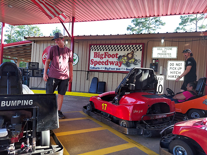 Staff members orchestrate the controlled chaos with practiced efficiency, their poker faces hiding amusement at overly competitive dads since day one.