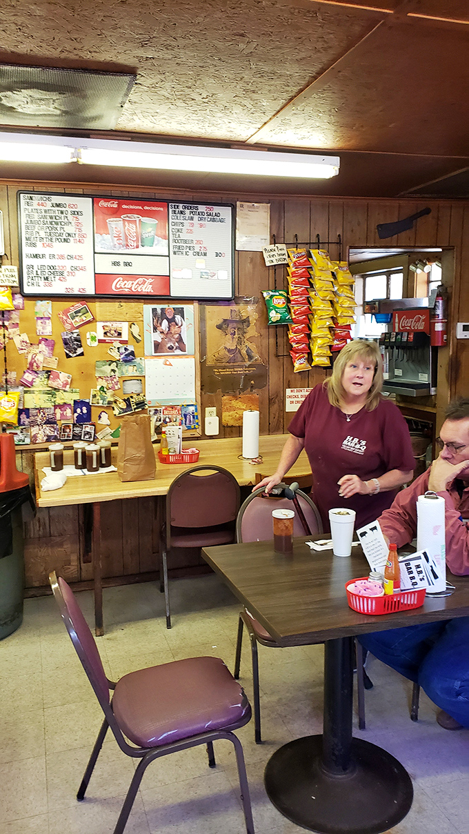 The dining room feels like a community gathering spot where regulars and first-timers alike are welcomed into the barbecue brotherhood.