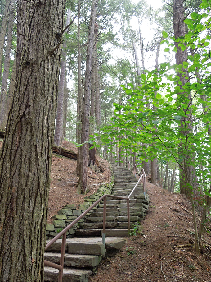 These stairs lead to the rim trail, promising elevated views that will make your social media followers wonder if you've secretly become a professional photographer.