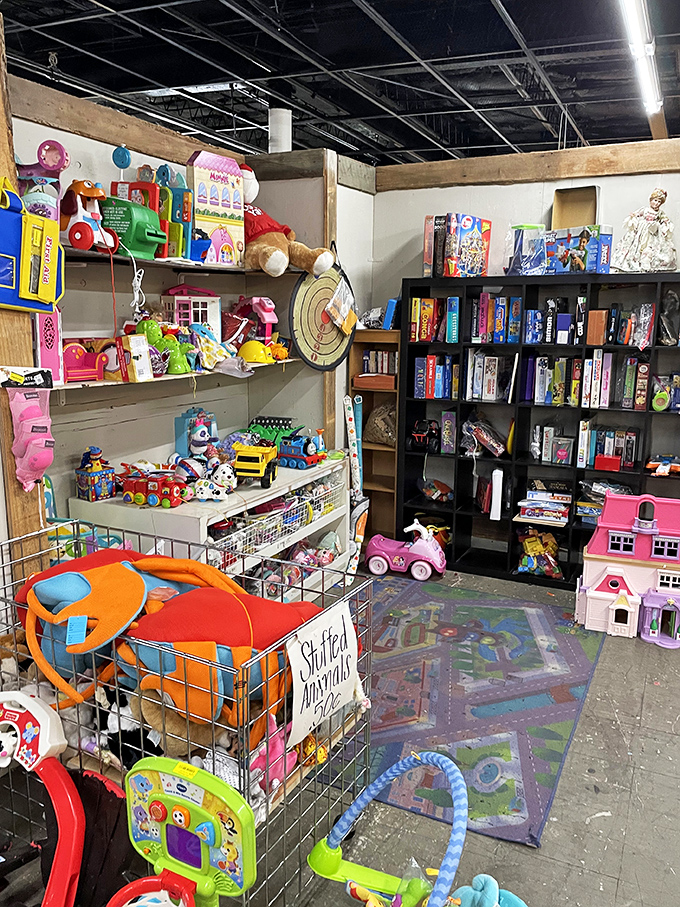 Childhood nostalgia corner&mdash;where forgotten board games, stuffed animals, and plastic wonders await their next adventure with a new generation.