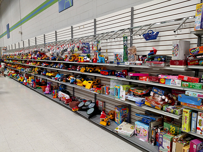 Toy story in real life. This colorful aisle proves that plastic joy never really dies—it just waits patiently for its next child to love it.