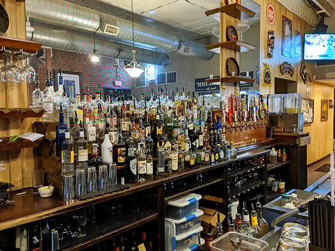 A wall of spirits that would make a prohibition agent weep &ndash; liquid companions waiting to complement that legendary Reuben. 