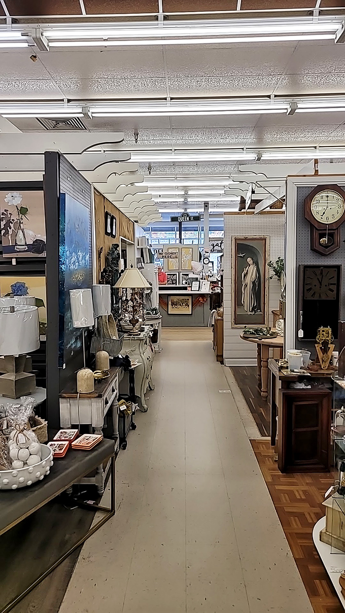 The perfect perspective down an aisle of possibility. Every vendor creates their own mini department store of carefully selected treasures from yesteryear.
