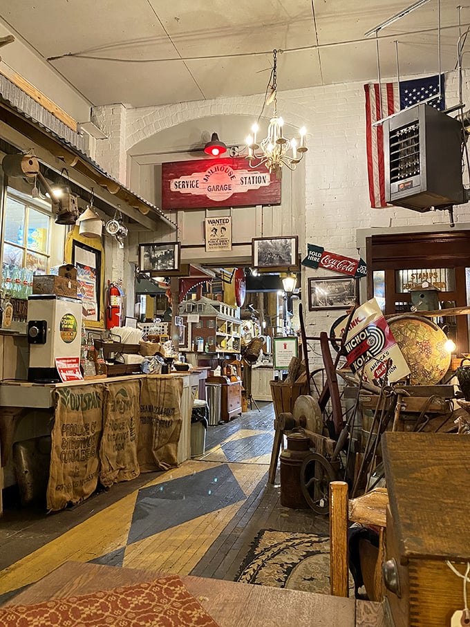This weathered cabinet doesn't just hold trinkets—it's displaying a carefully curated collection of yesterday's everyday treasures.